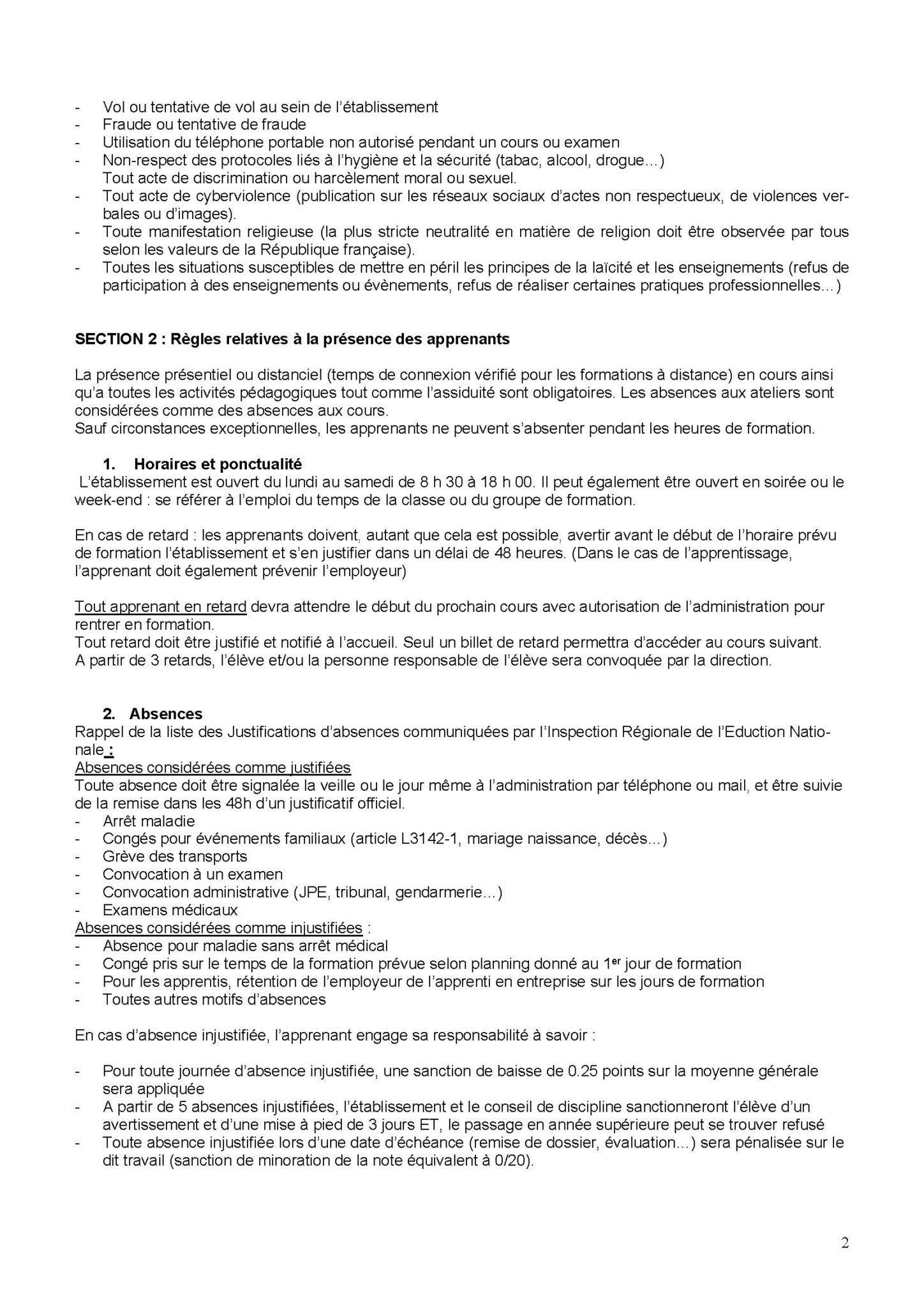 CGV Formations et Règlement intérieur - Elegance France
